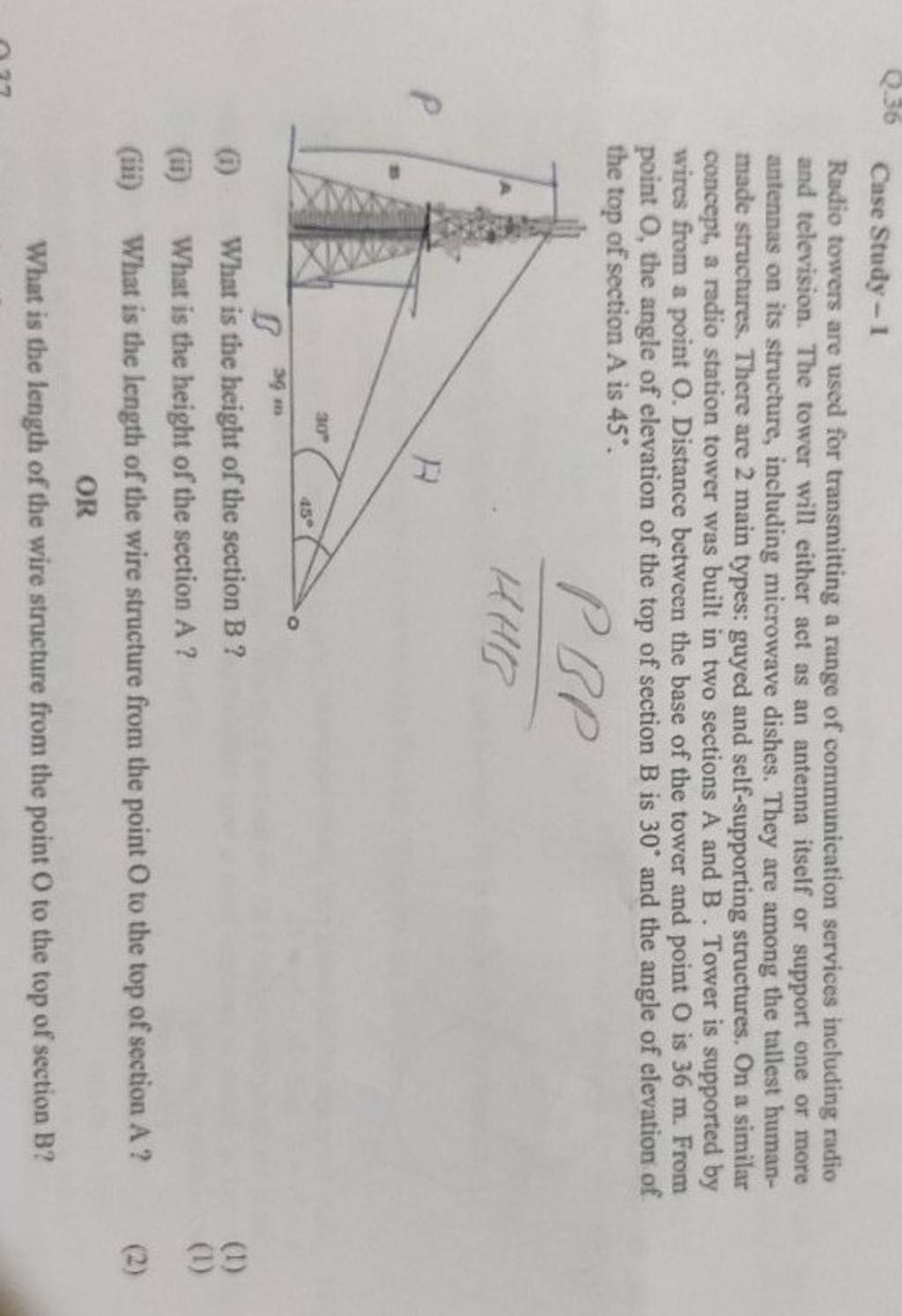 Q.36 Case Study - 1 Radio towers are used for transmitting a range of com..