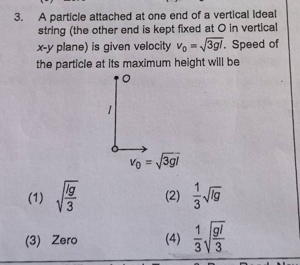 3. A particle attached at one end of a vertical ideal string (the other e..