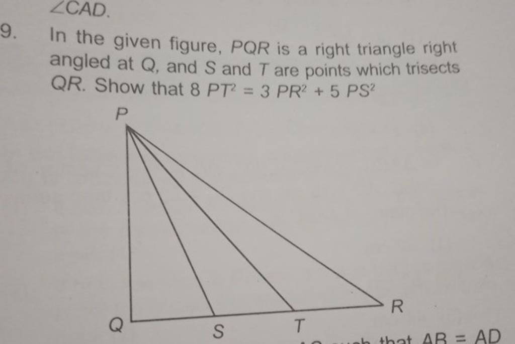 9. In the given figure, PQR is a right triangle right angled at Q, and S