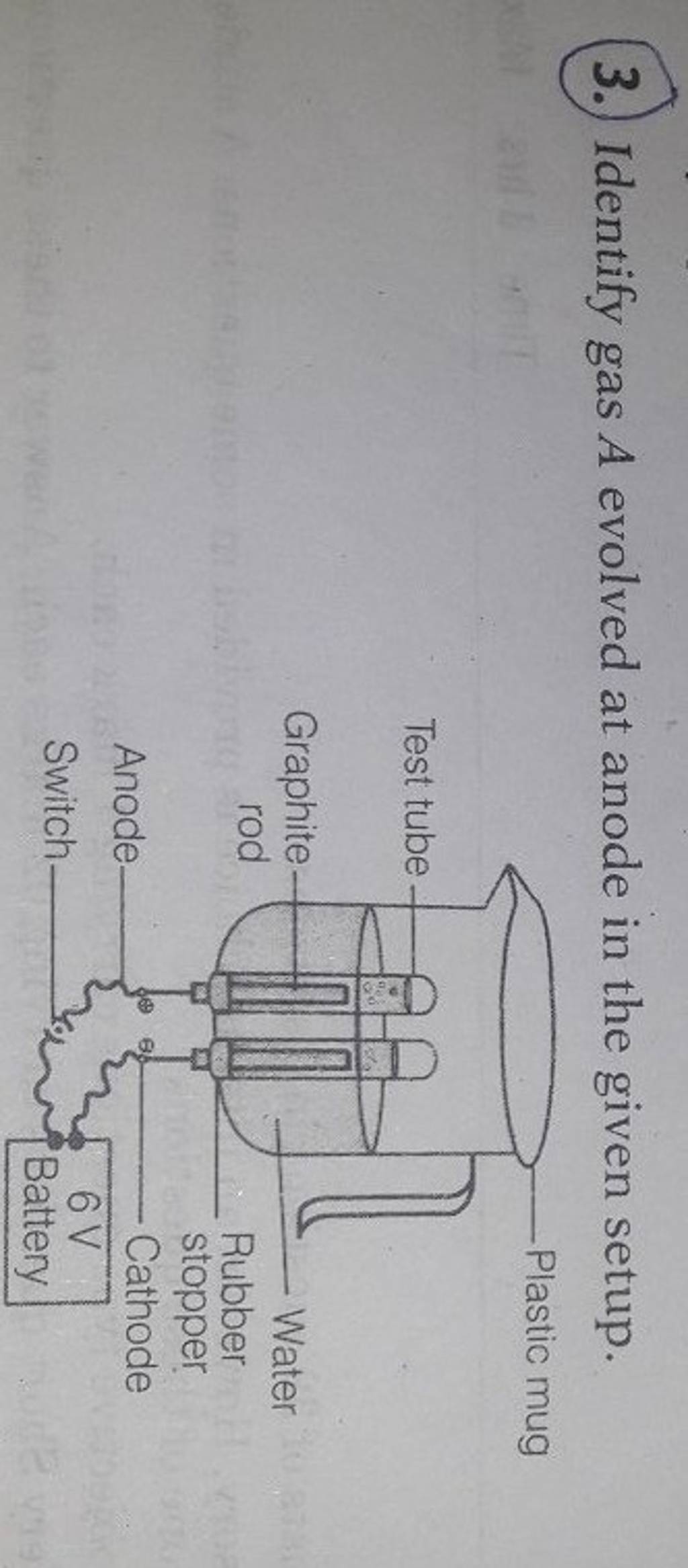 3. Identify gas A evolved at anode in the given setup. | Filo