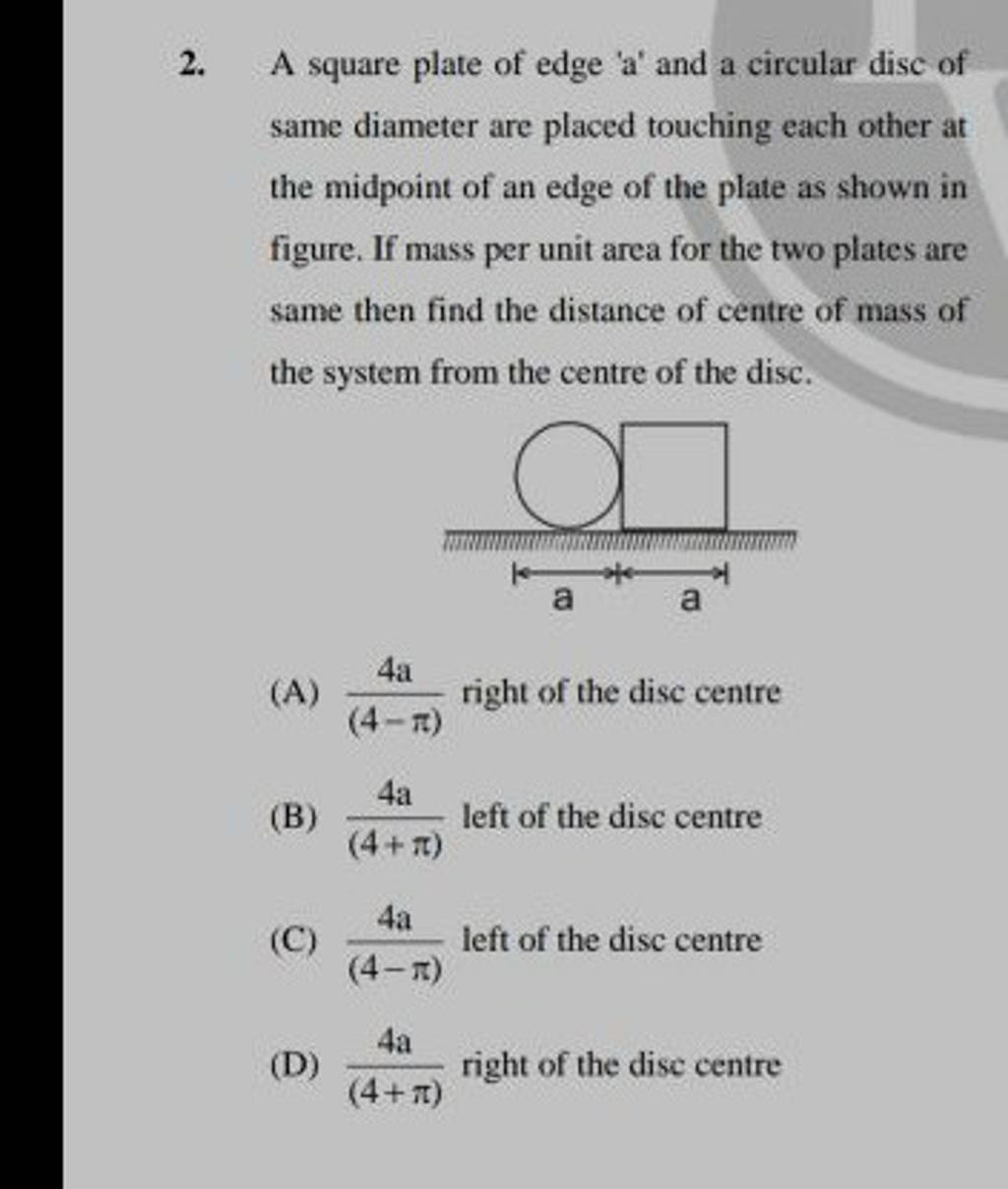 A square plate of edge ' a ' and a circular disc of same diameter are pla..