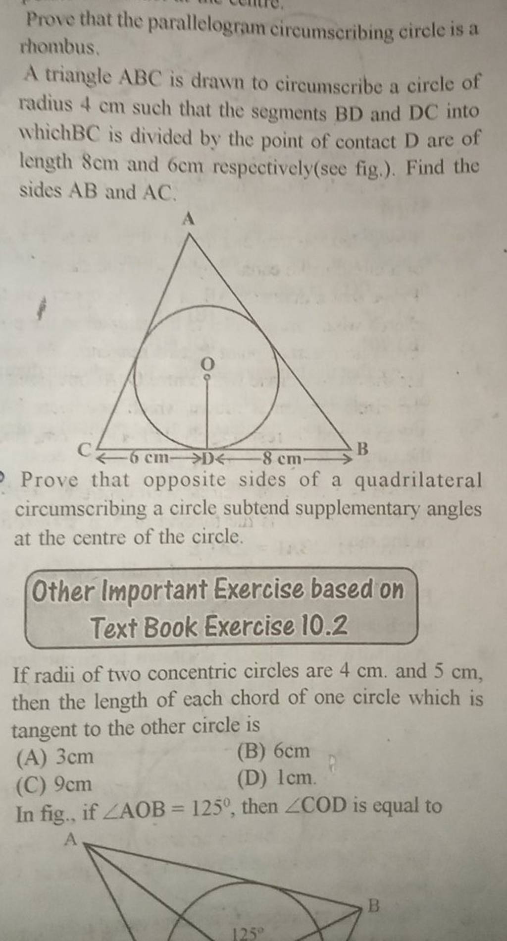 Prove that the parallelogram circumscribing circle is a rhombus. A trian..