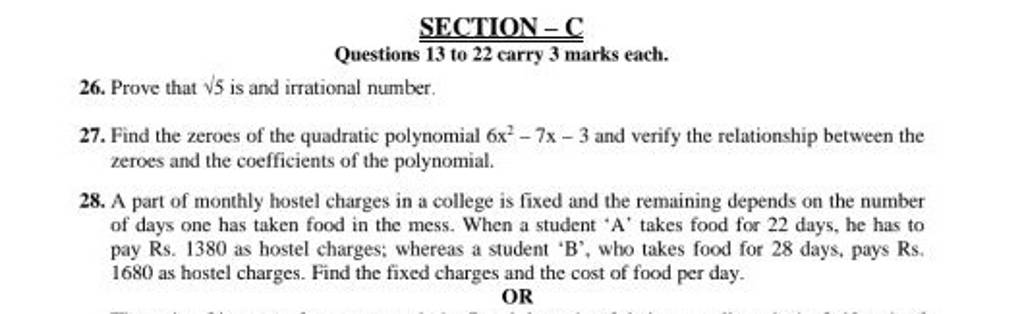 SECTION - C Questions 13 to 22 carry 3 marks each. 26. Prove that 5 is a..