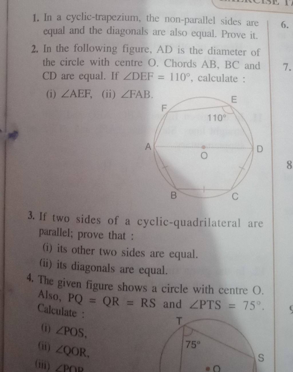 1. In a cyclic-trapezium, the non-parallel sides are equal and the diagon..