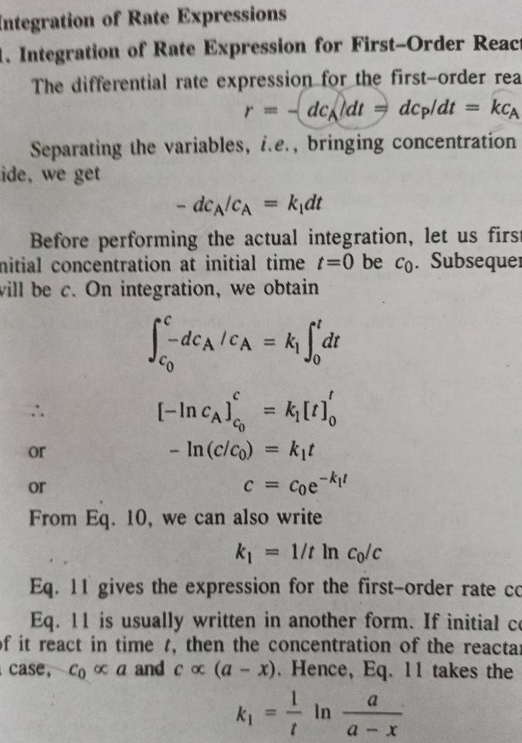 integration of Rate Expressions Integration of Rate Expression for First-..