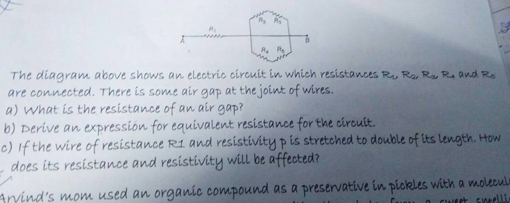 The diagram above shows an electric circuit in which resistances R1 ,R2