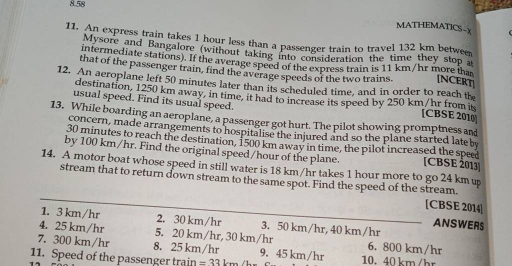 11. An express train takes 1 hour less than a passenger train to travel 1..
