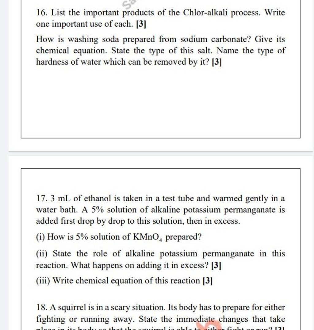 16. List the important products of the Chlor-alkali process. Write one im..