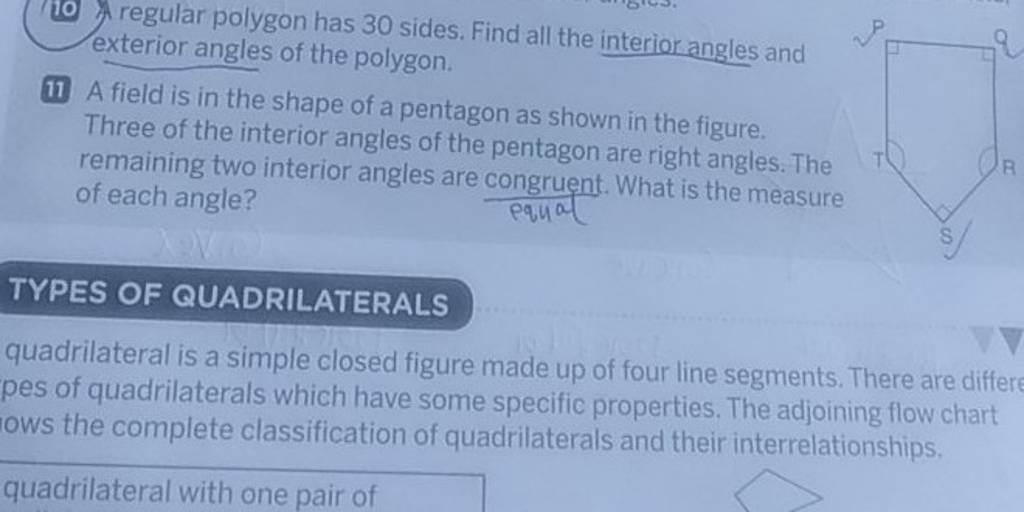 A regular polygon has 30 sides. Find all the interior angles and exterior..