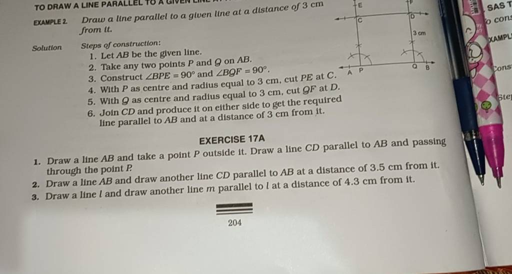 Draw a line parallel to a given line at a distance of 3 cm EXAMPLE 2. fro..