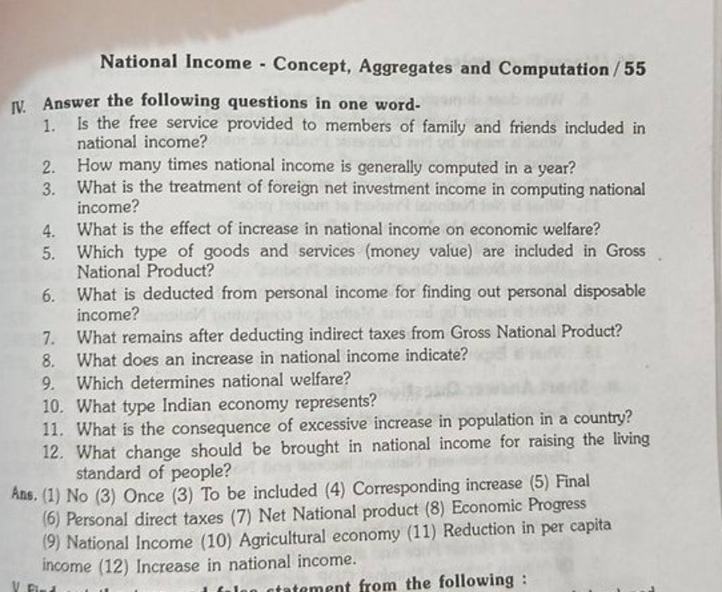 National Income - Concept, Aggregates and Computation / 55 IV. Answer the..