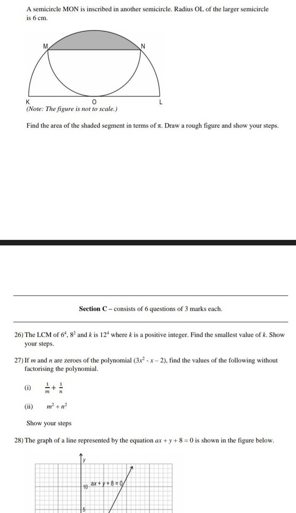 A semicircle MON is inscribed in another semicircle. Radius OL of the lar..