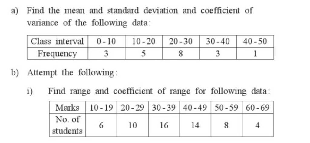 A Find The Mean And Standard Deviation And Coefficient Of Variance Of Th