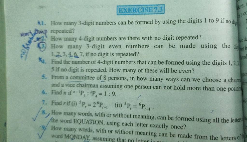 k1. How many 3-digit numbers can be formed by using the digits 1 to 9 if
