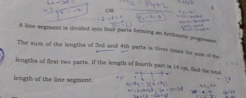 A line segment is divided into four parts forming an Arithmetic progressi..