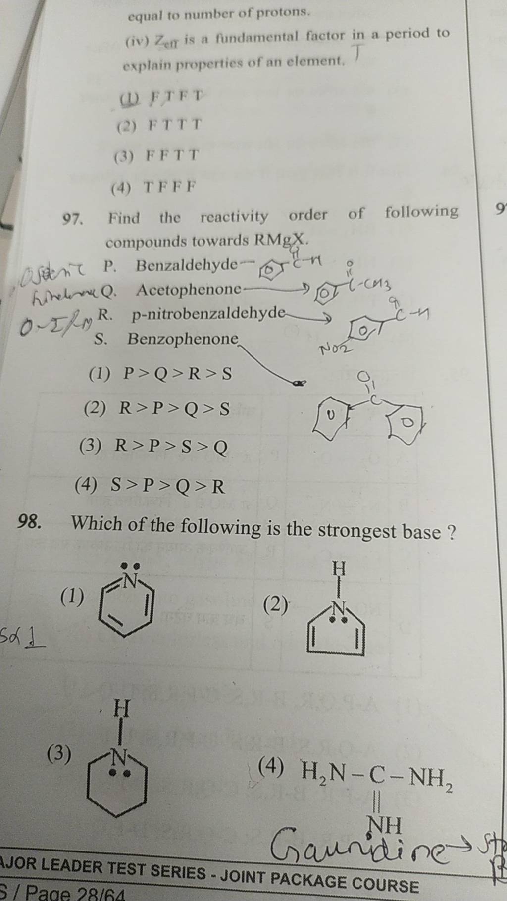 Find the reactivity order of following compounds towards RMgX. | Filo