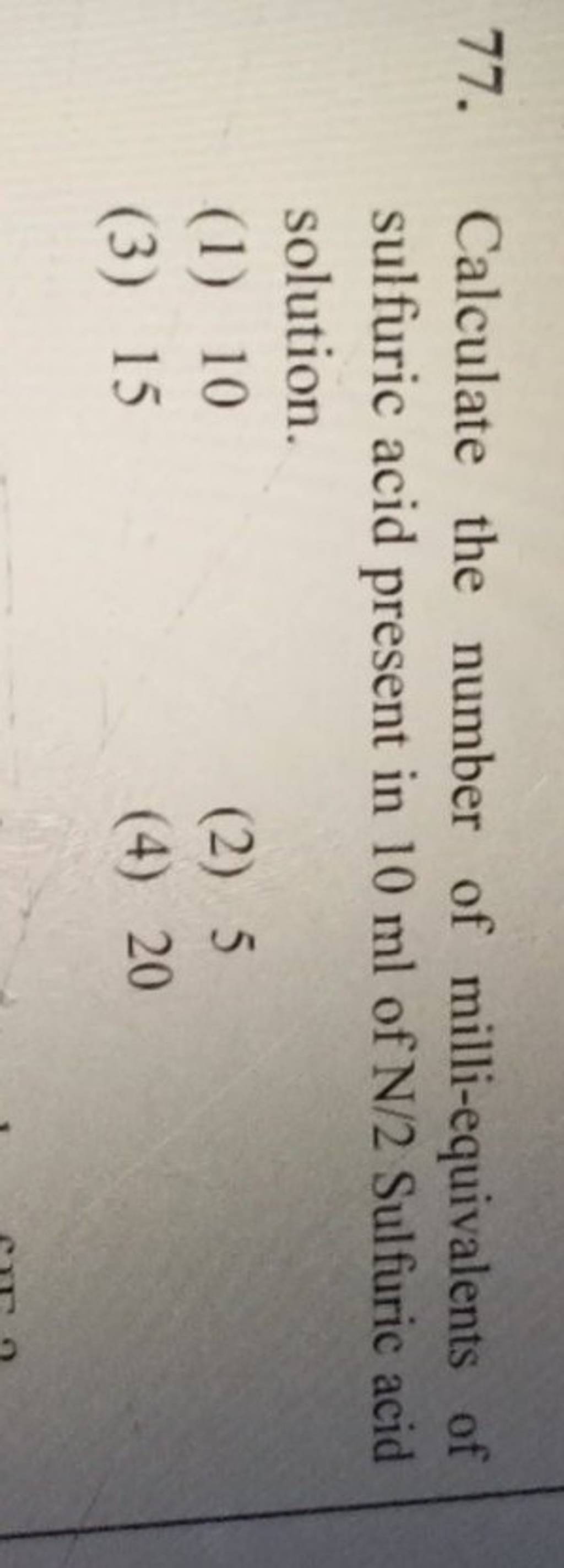 Calculate the number of milli-equivalents of sulfuric acid present in 10m..