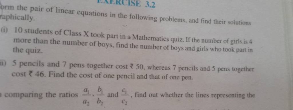 the pair of linear equations in the following problems, and find their so..