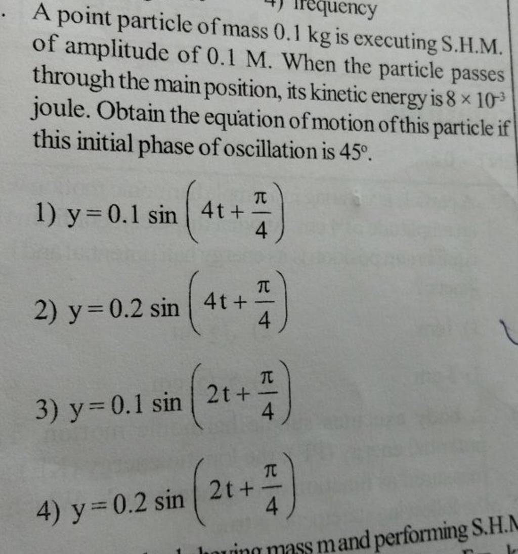 A Point Particle Of Mass 0 1 Kg Is Executing S H M Of Amplitude Of 0 1m