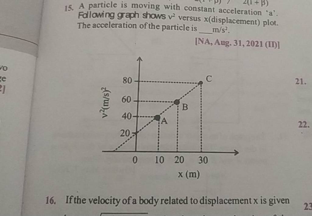 15 A Particle Is Moving With Constant Acceleration A Following Grap
