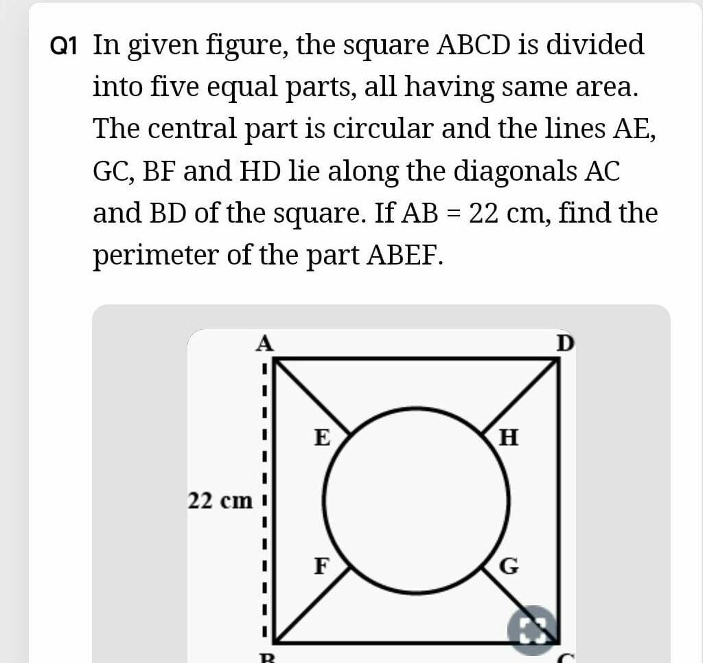 Q1 In given figure, the square ABCD is divided into five equal parts, all..