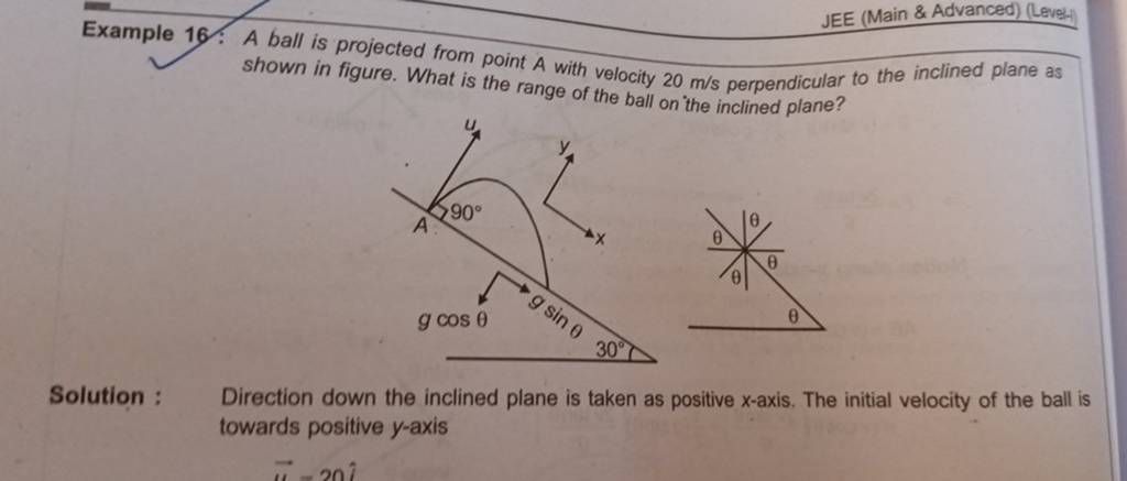 Example 16: A ball is projected from point A with velocity 20 m/s perpend..