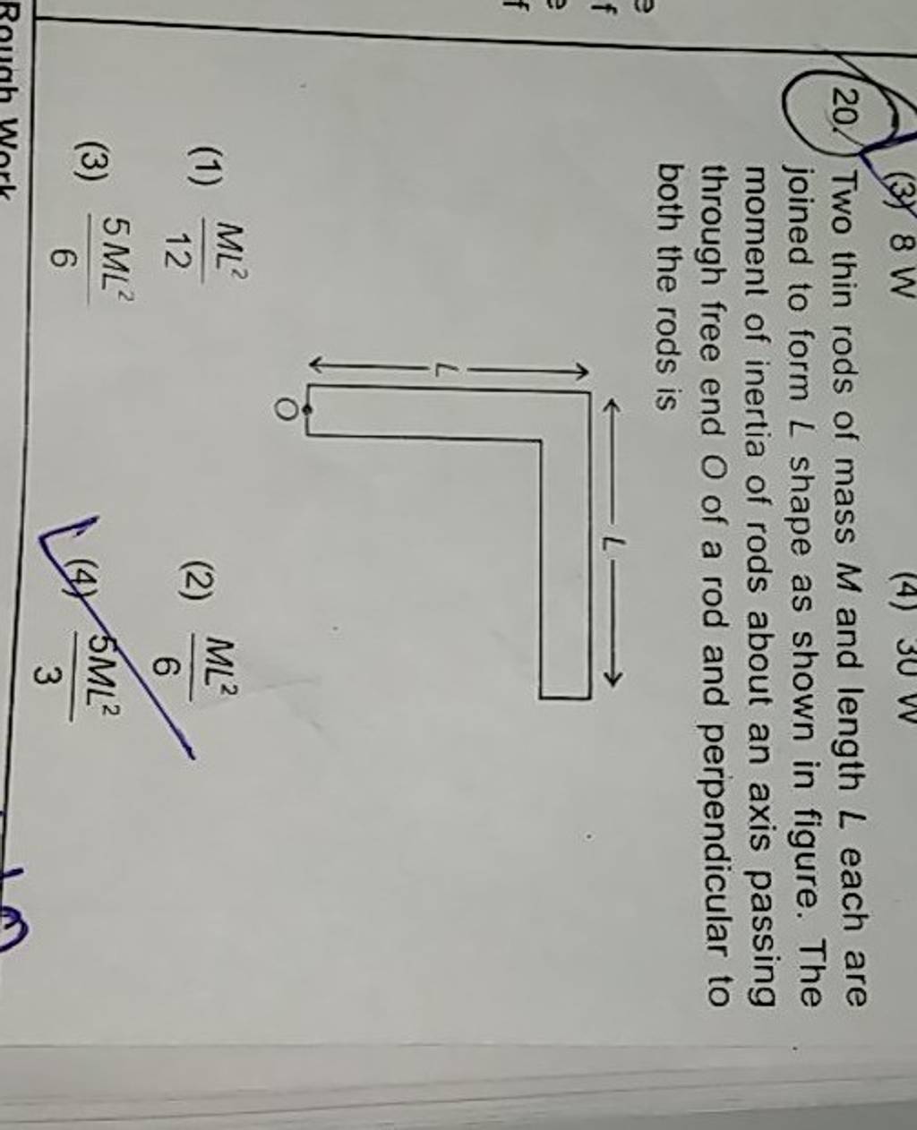 Two thin rods of mass M and length L each are joined to form L shape as s..