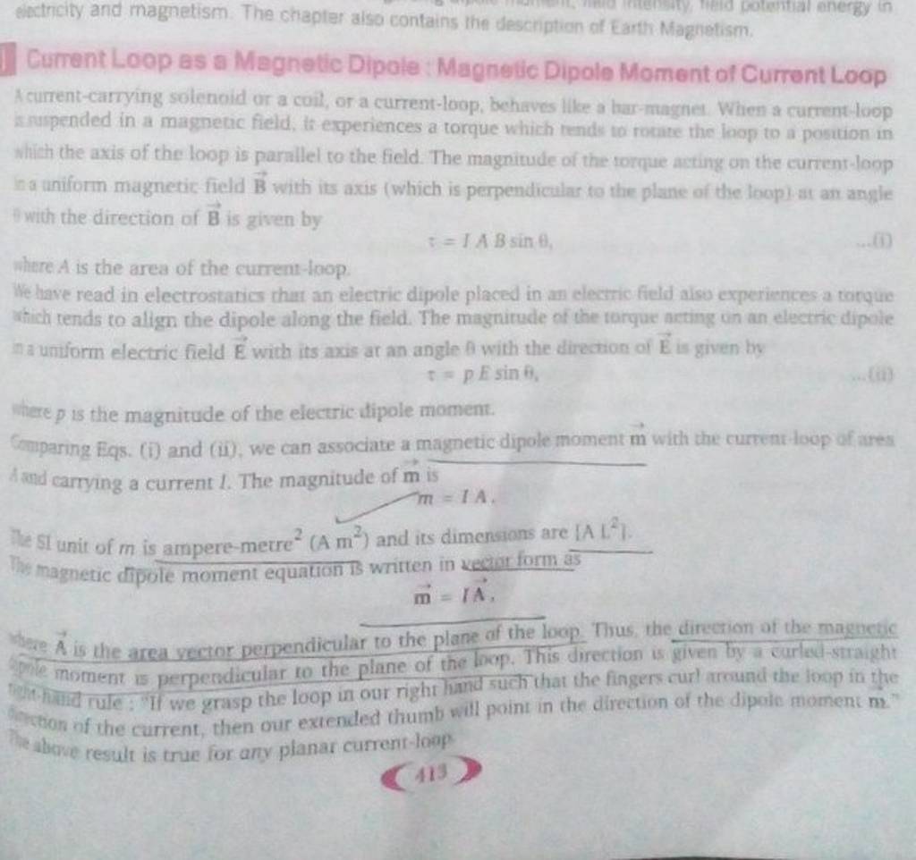 Current Loop as a Magnetic Dipole : Magnetic Dipole Moment of Current Loo..
