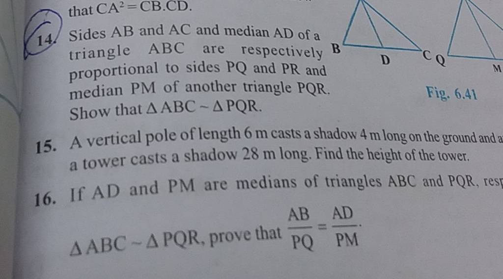 14. Sides AB and AC and median AD of a triangle ABC are respectively B pr..