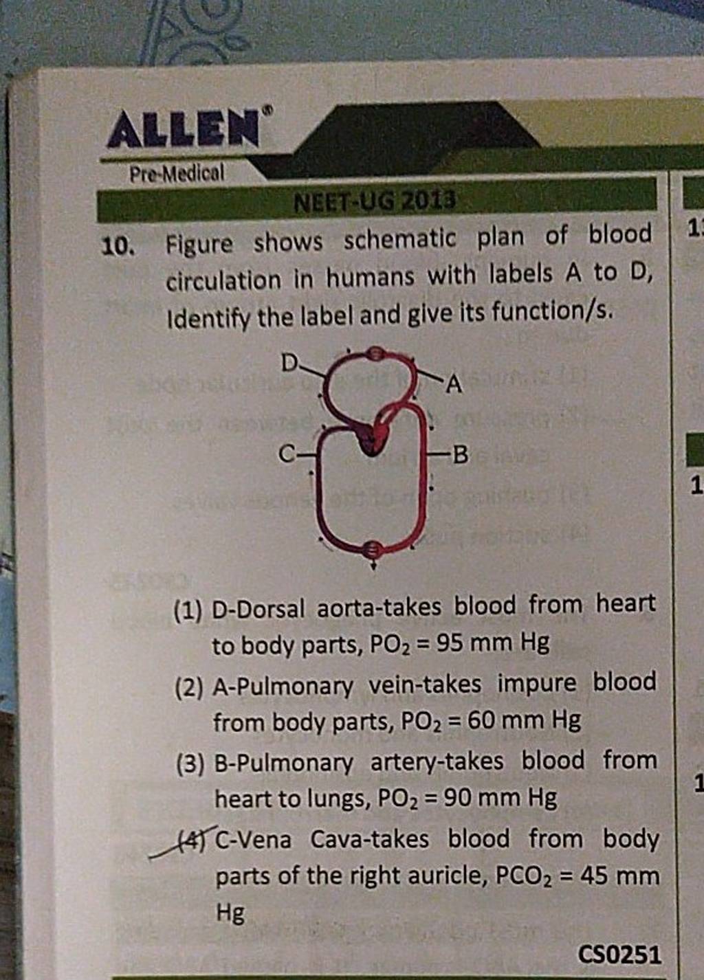 Pre-Medical 10. Figure shows schematic plan of blood circulation in human.. Pre-Medical 10. Figure shows schematic plan of blood circulation in human..