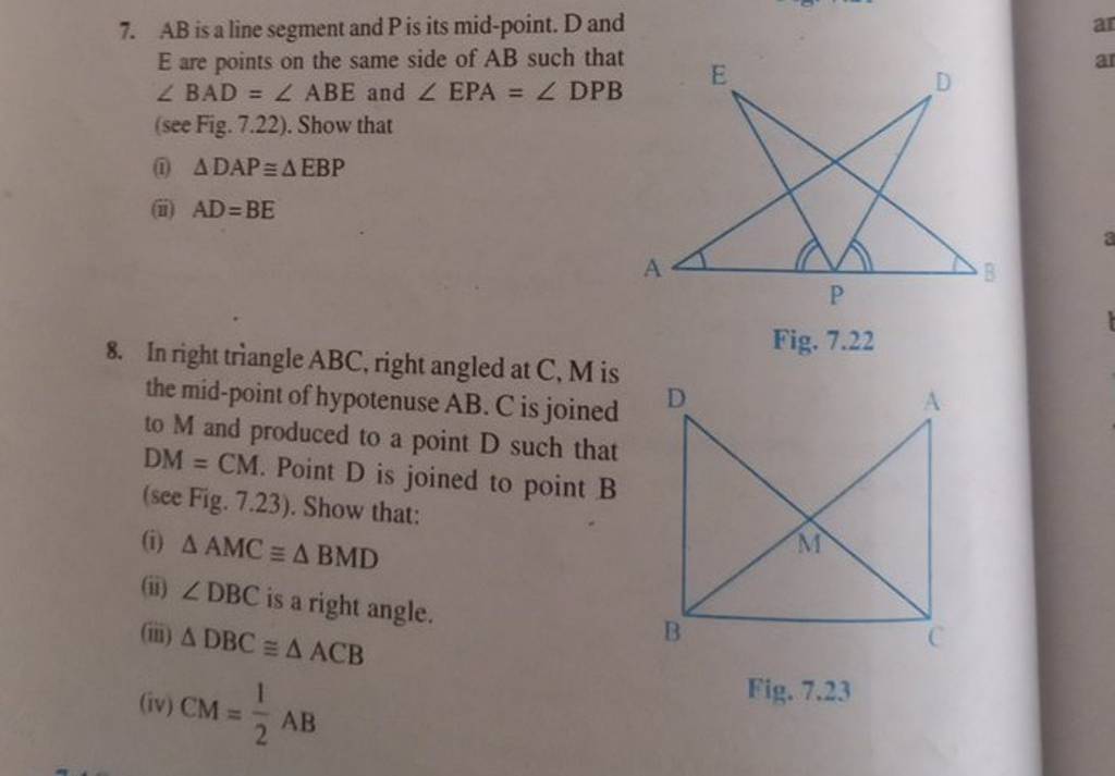 7 Ab Is A Line Segment And P Is Its Mid Point D And E Are Points On The
