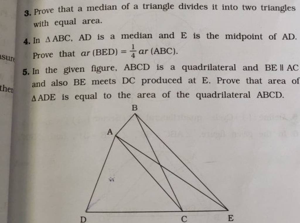 3. Prove that a median of a triangle divides it into two triangles with e..
