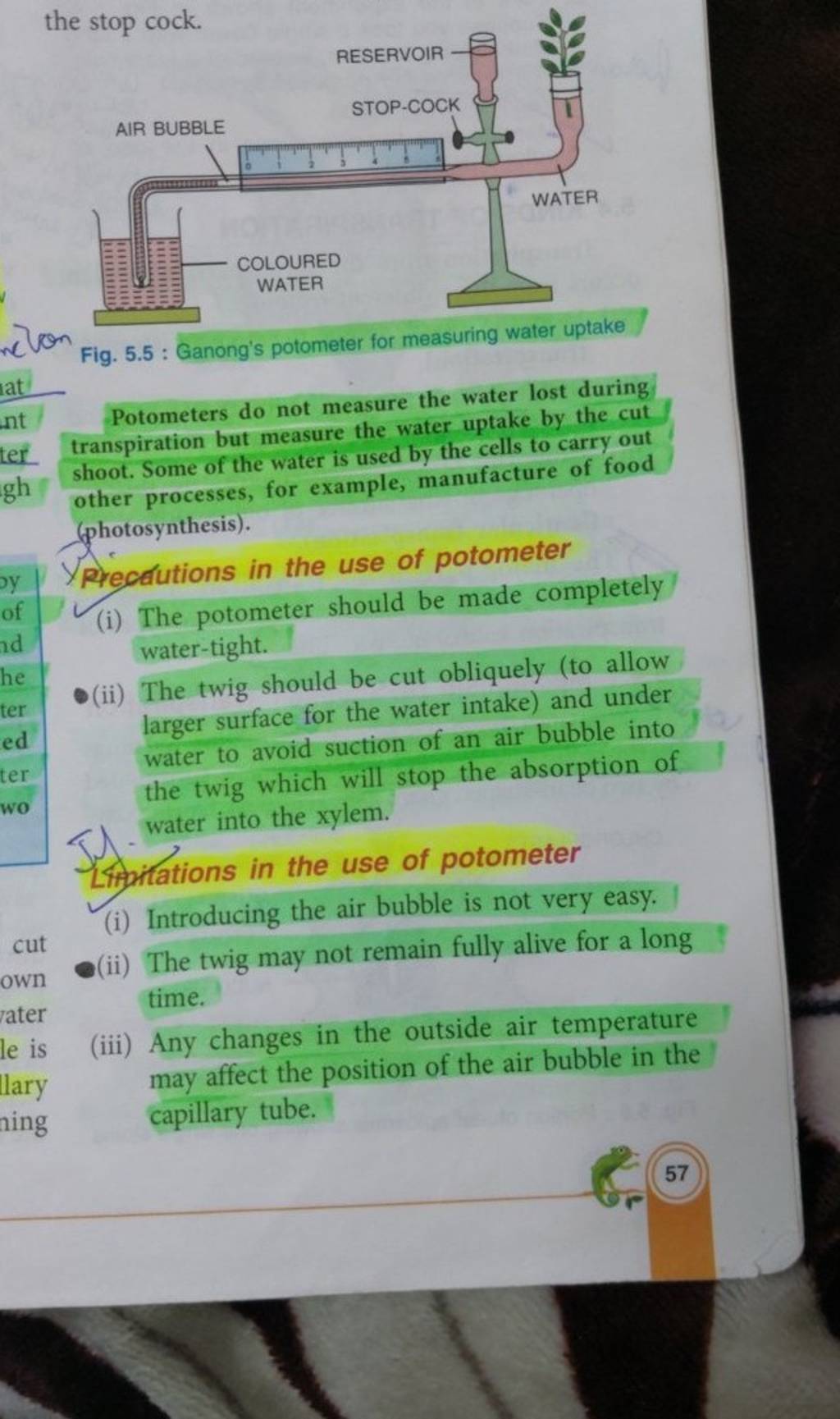 the stop cock. Fig. 5.5 : Ganong's potometer for measuring water uptake P..