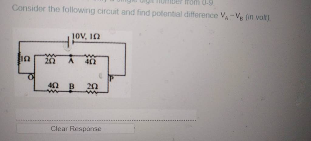 Consider the following circuit and find potential difference VA −VB (in