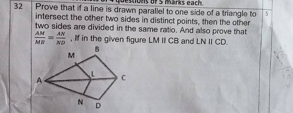 32 Prove that if a line is drawn parallel to one side of a triangle to in..