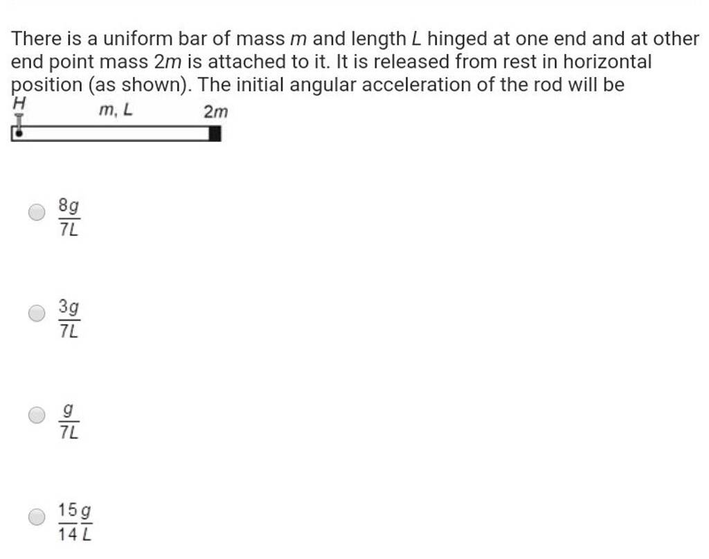 There is a uniform bar of mass m and length L hinged at one end and at ot..