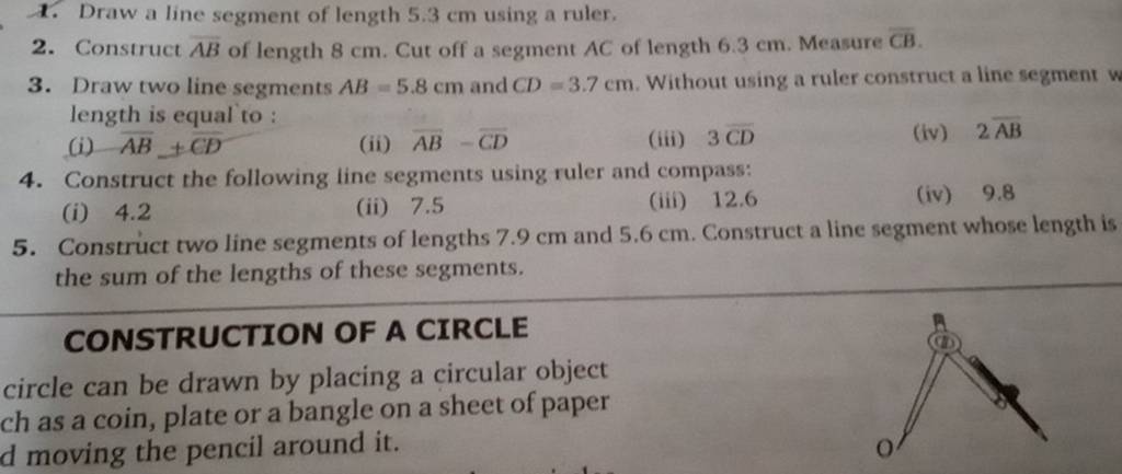 1. Draw a line segment of length 5.3 cm using a ruler. 2. Construct AB of..
