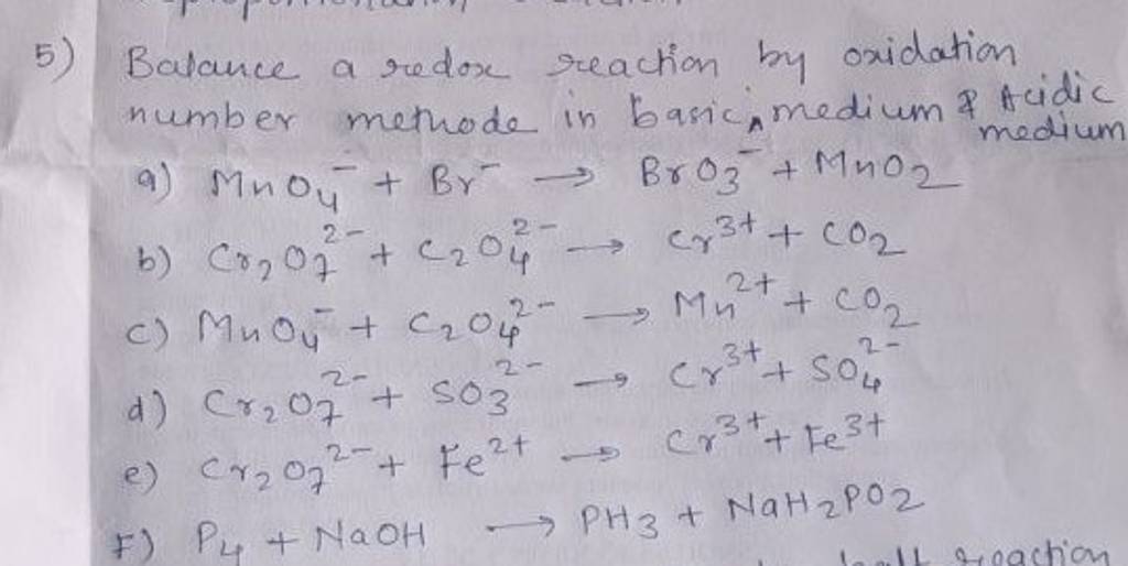 Balance A Redox Reaction By Oxidation Number Methode In Basic Medium