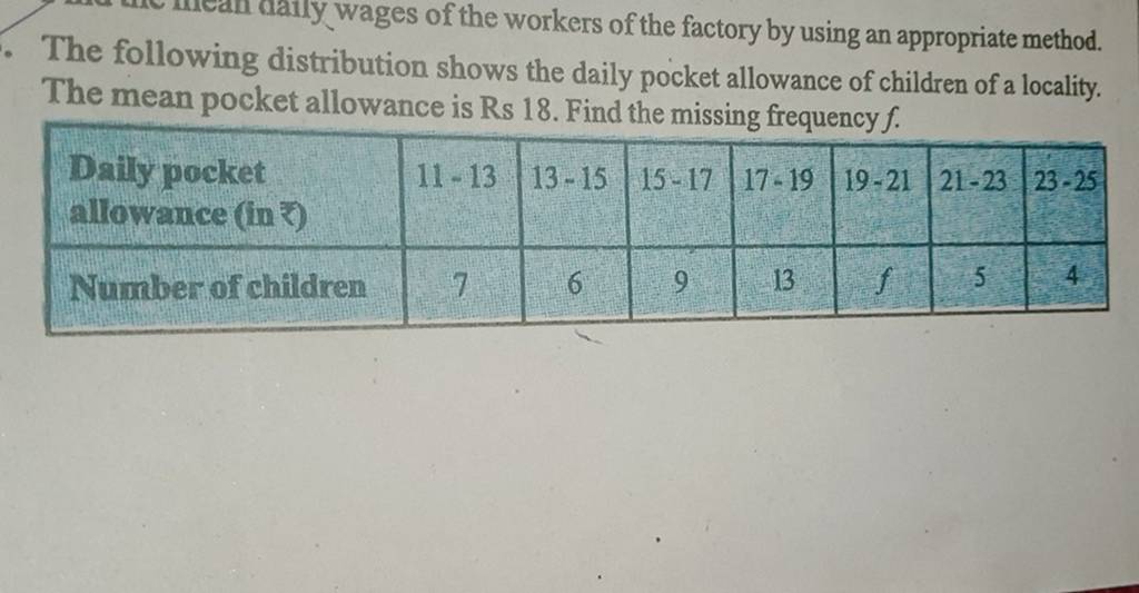 The following distribution shows the daily pocket allowance of children o..