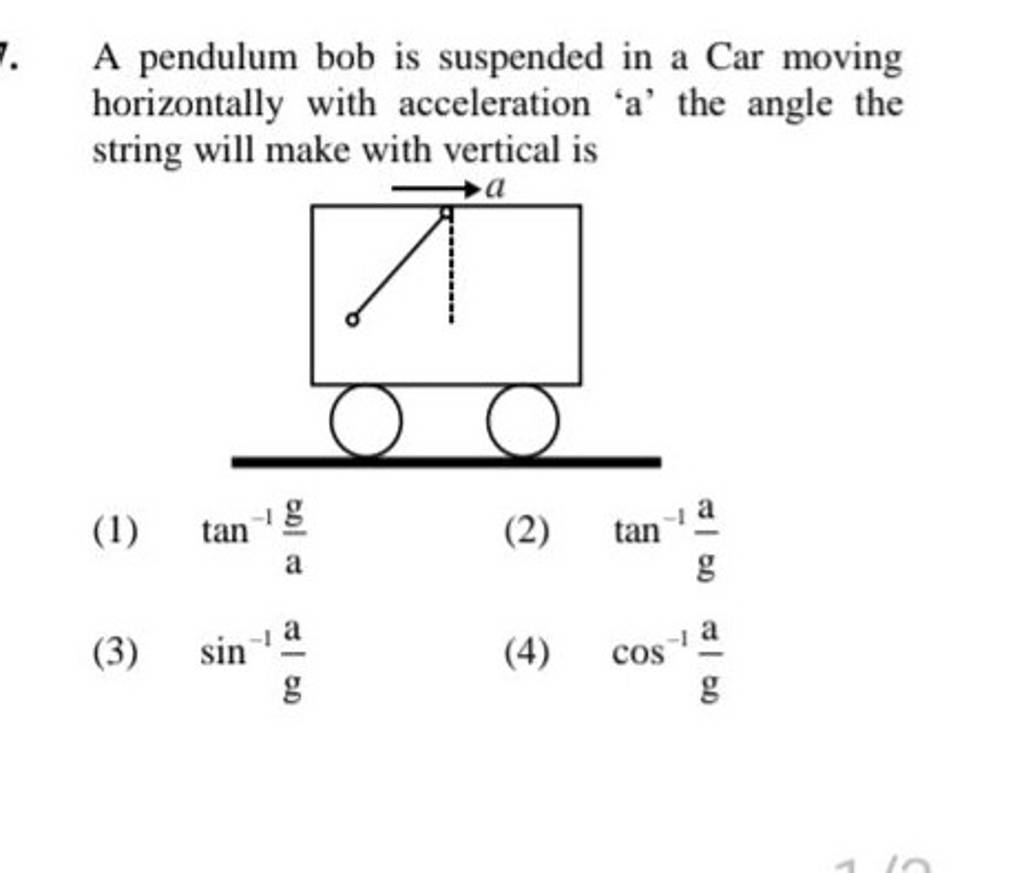 A pendulum bob is suspended in a Car moving horizontally with acceleratio..