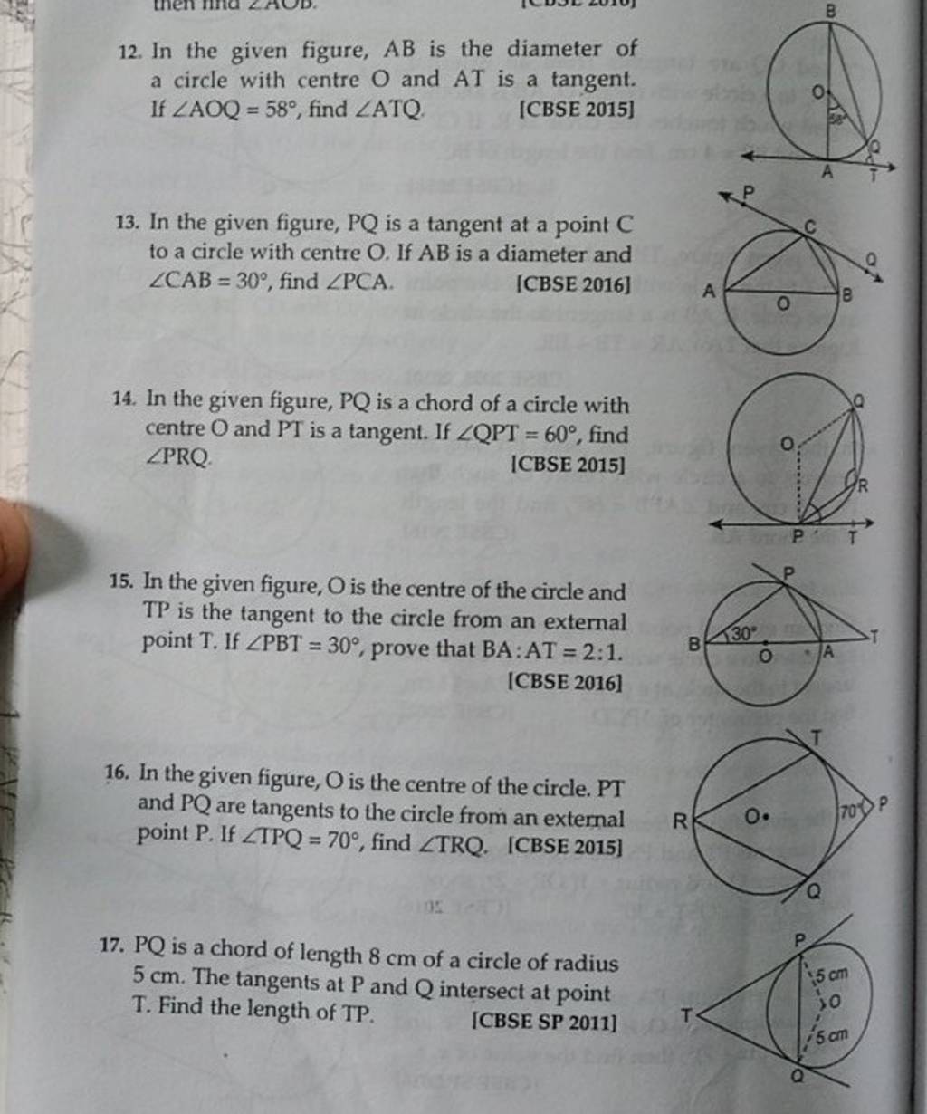 12. In the given figure, AB is the diameter of a circle with centre O and..