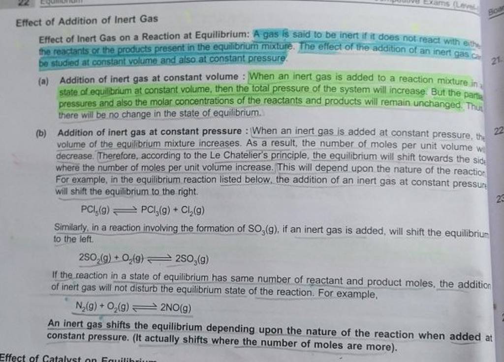 Effect of Addition of Inert Gas Effect of Inert Gas on a Reaction at Equi..