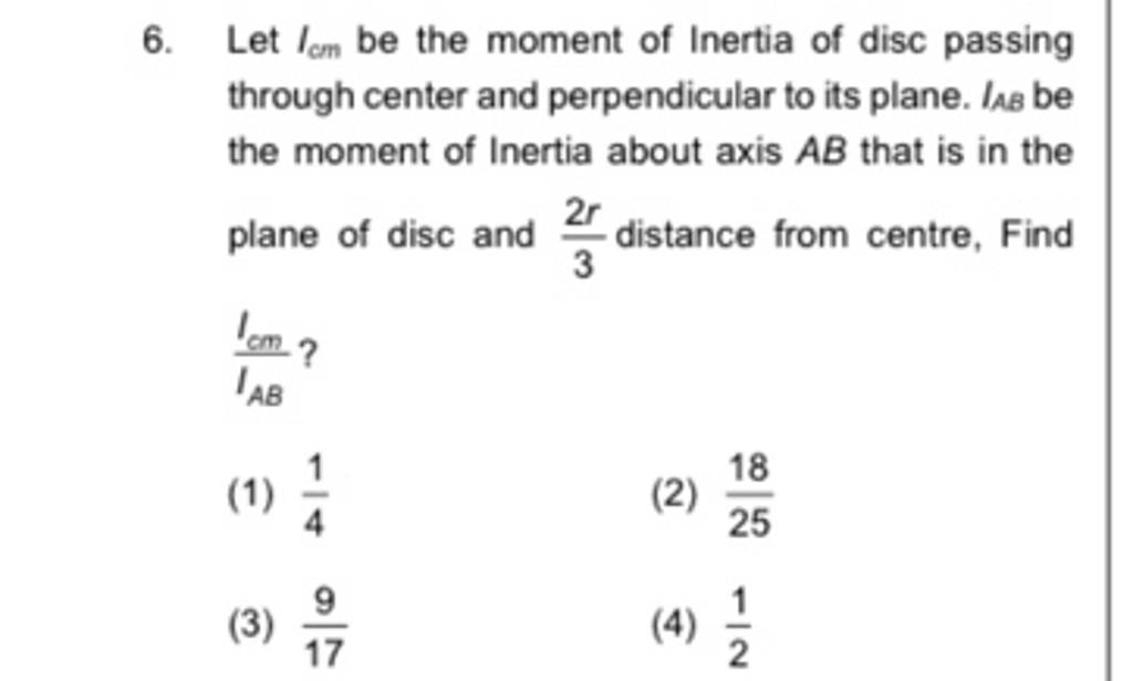Let Icm be the moment of Inertia of disc passing through center and perp..