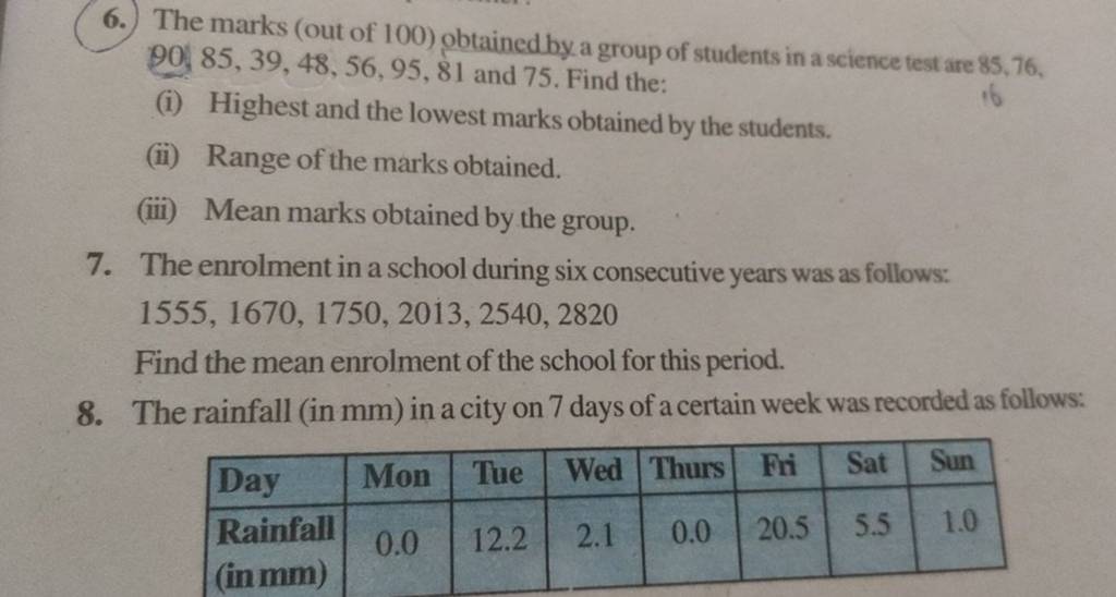 6. The marks (out of 100 ) obtained by a group of students in a science t..