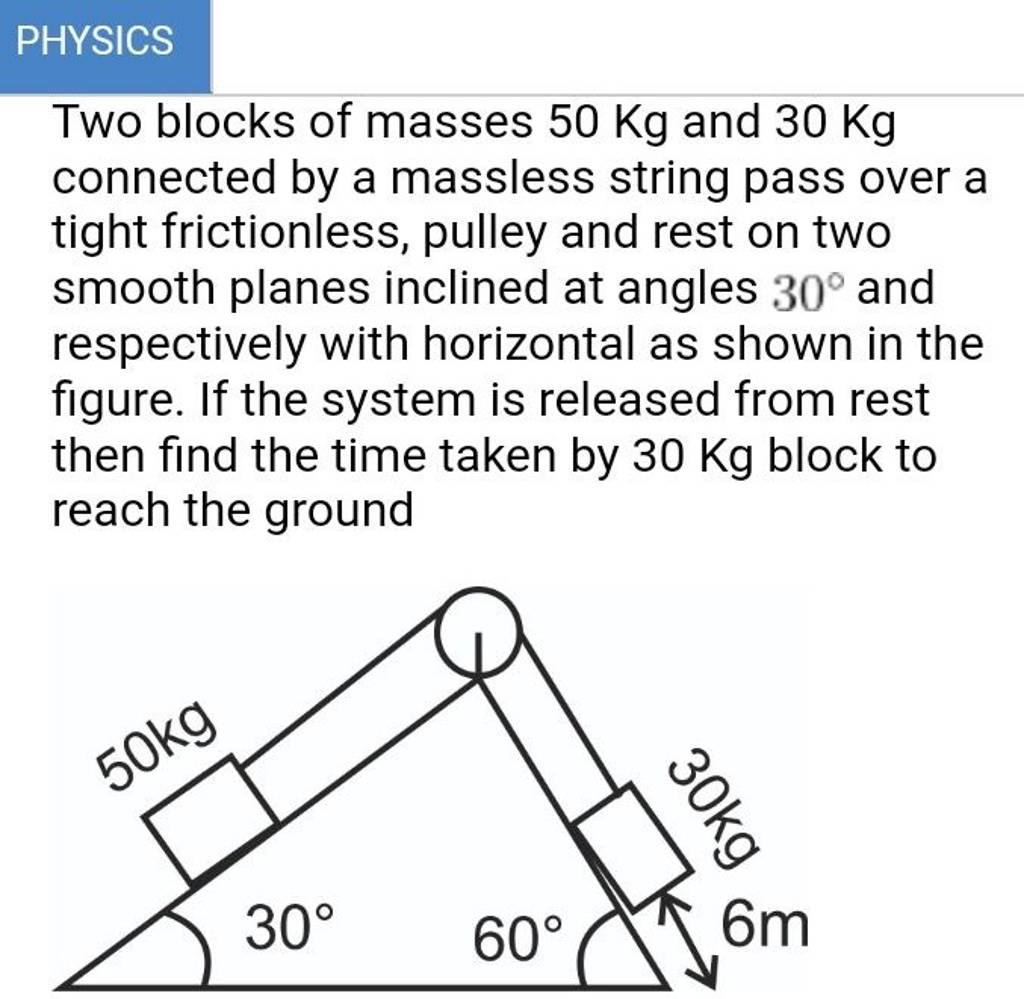 PHYSICS Two blocks of masses 50Kg and 30Kg connected by a massless string..