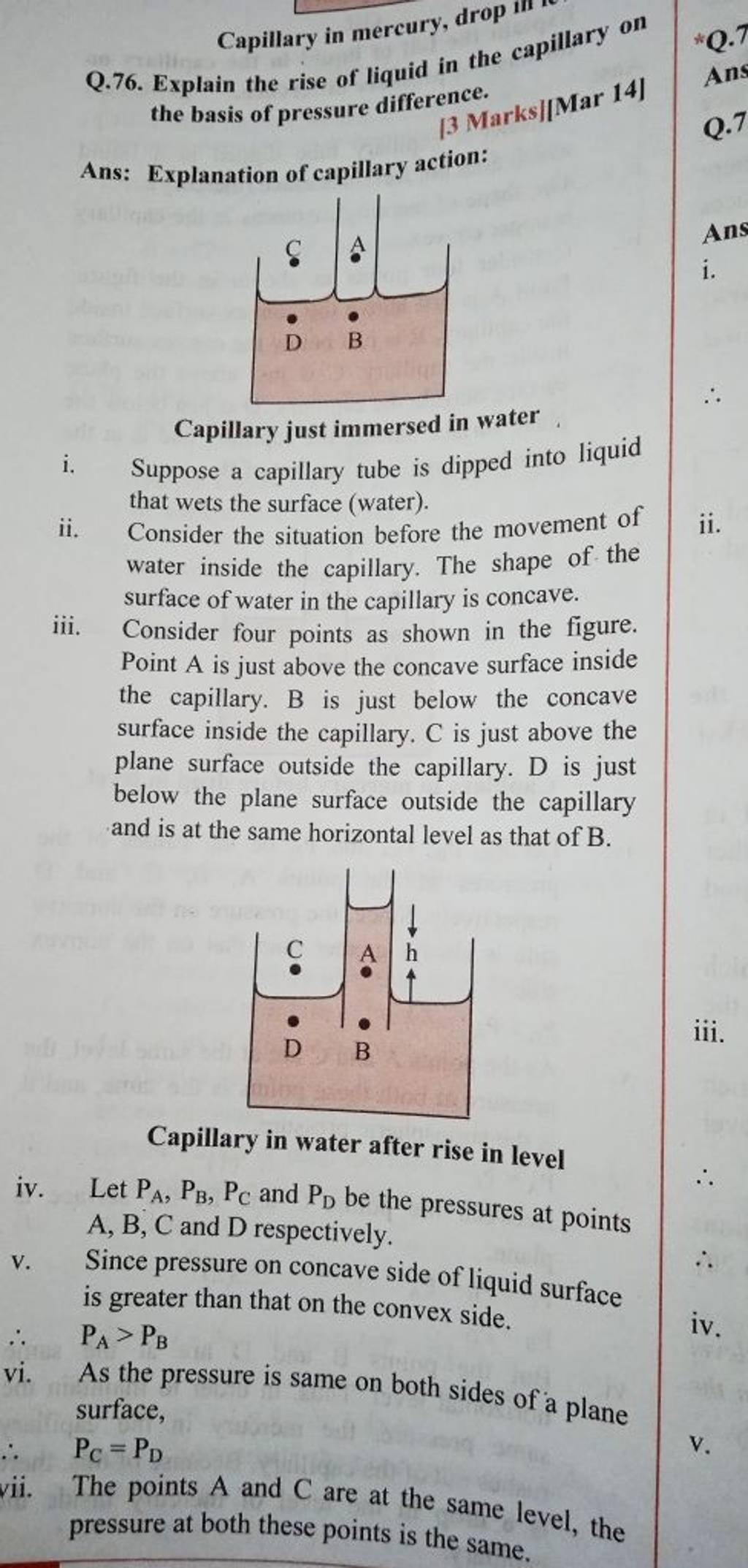Q.76. Explain the rise of liquid in the basis of pressure difference. Ans..