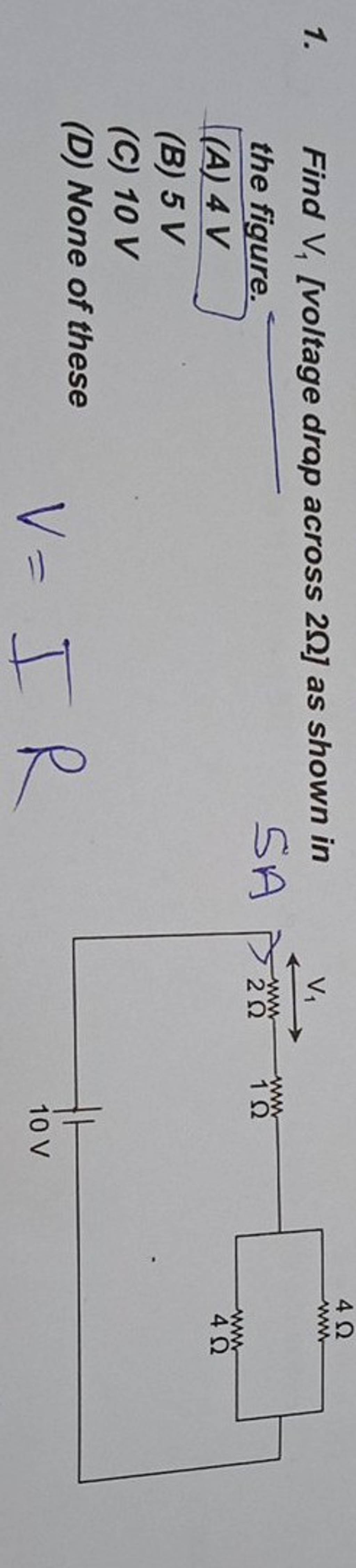 Find V1 [voltage drop across 2Ω ] as shown in the figure. | Filo