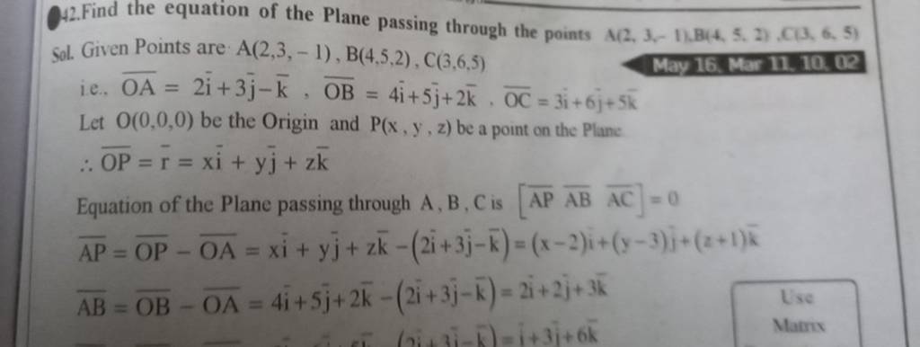 Q2 Find The Equation Of The Plane Passing Through The Points A 2 3 −1 B