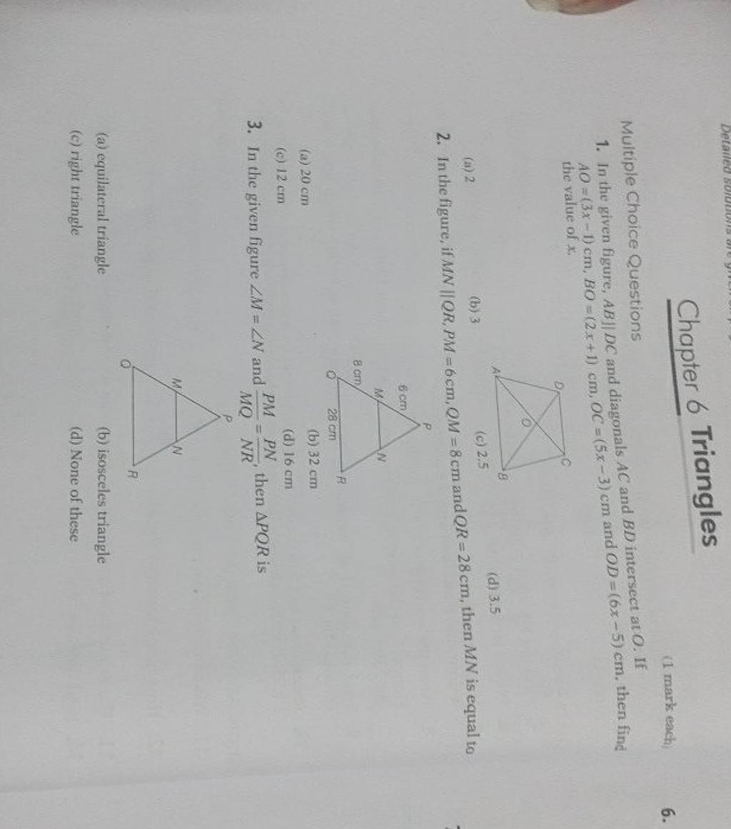 Chapter 6 Triangles Multiple Choice Questions 1. In the given figure, AB∥.. Chapter 6 Triangles Multiple Choice Questions 1. In the given figure, AB∥..