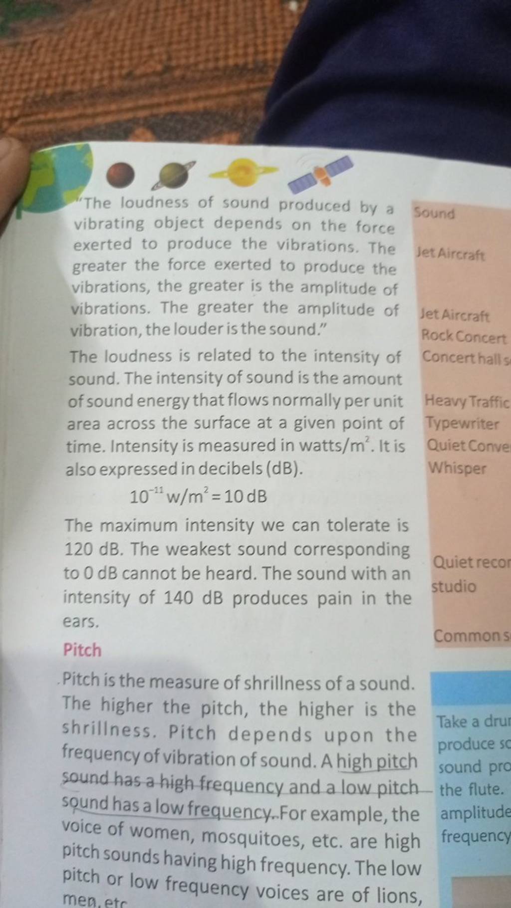 "The loudness of sound produced by a sound vibrating object depends on th..